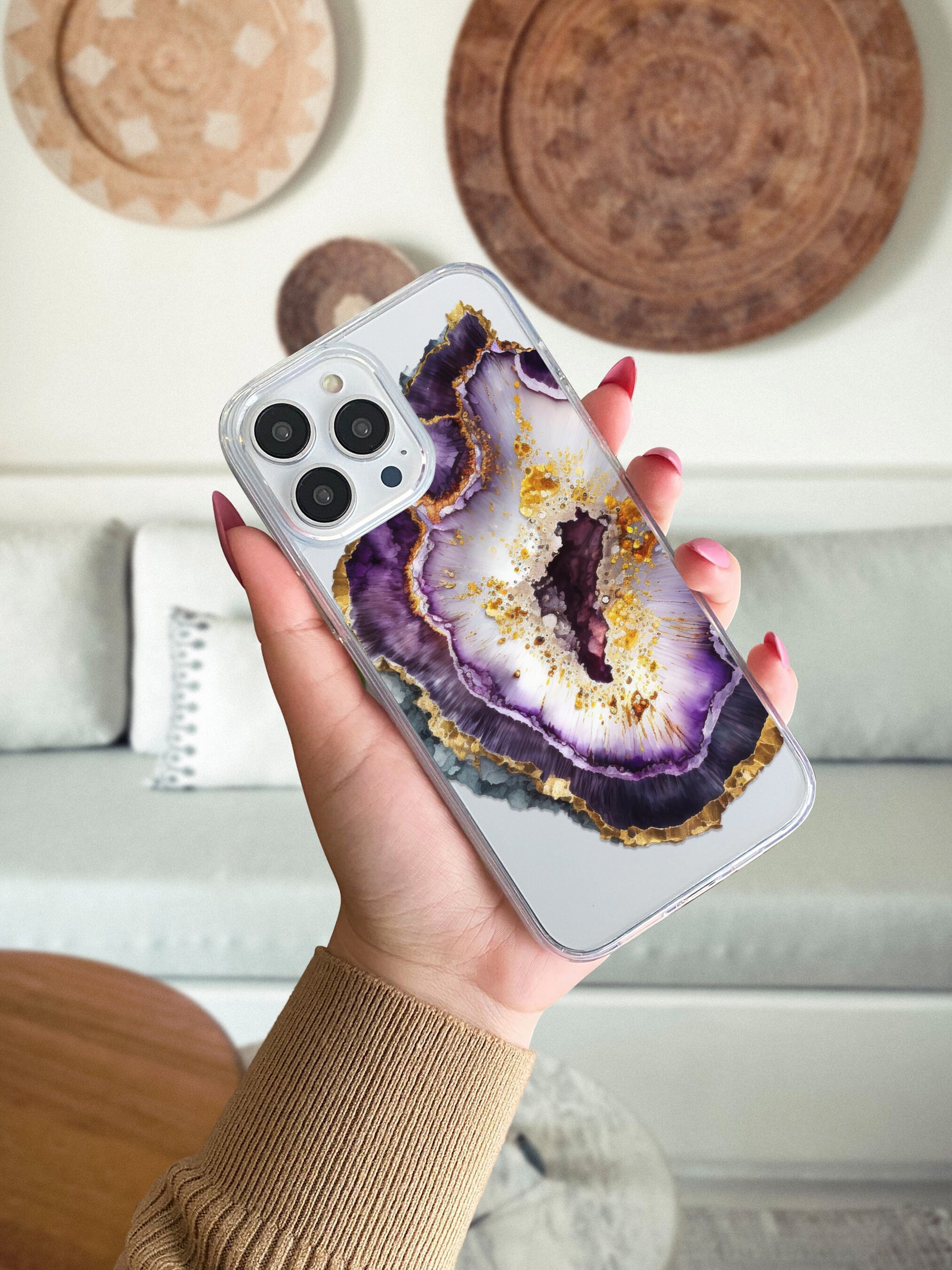 Clear Agate Geode Phone Case, Transparent Marble Fall Case Cover for ...