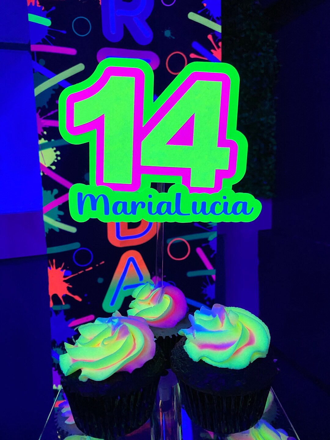 Personalized Glow Cake Topper, Birthday Cake Decor, Neon Glow Party ...