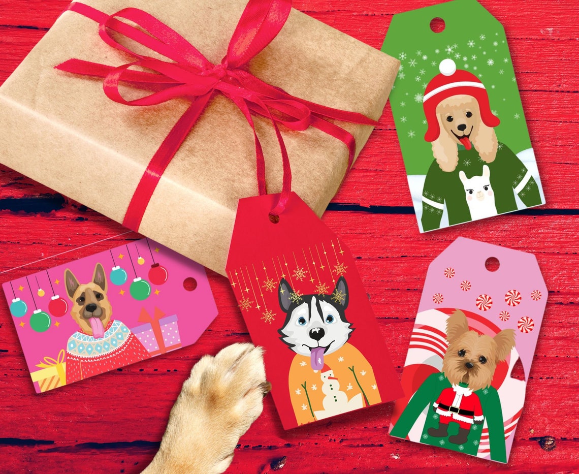 Printable Dog Christmas Gift Tags, Holiday Dog Tags, Doggie Tags, Dog ...