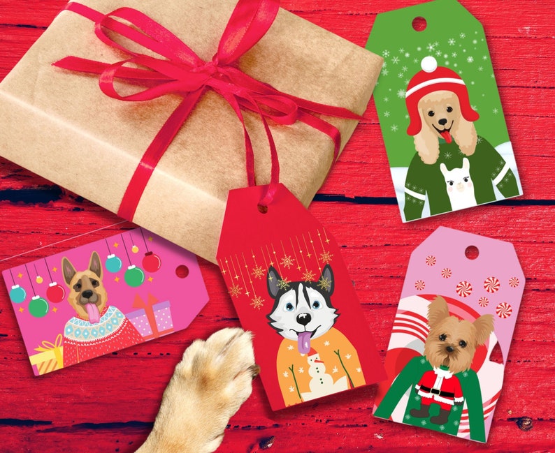 Printable Dog Christmas Gift Tags, Holiday Dog Tags, Doggie Tags, Dog ...