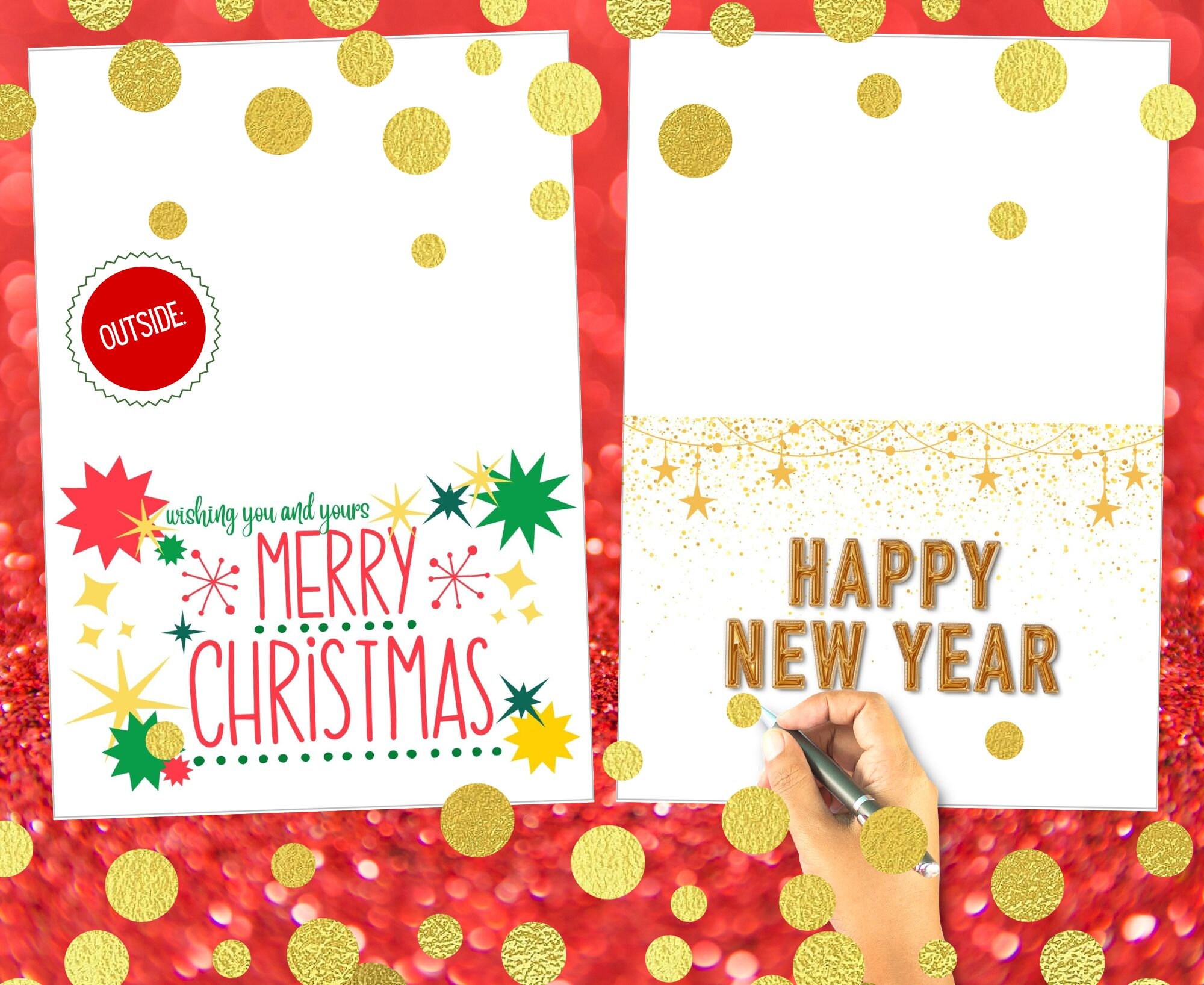 2 CARDS in ONE! PRINTABLE Christmas Card, Digital Holiday Card, Merry ...