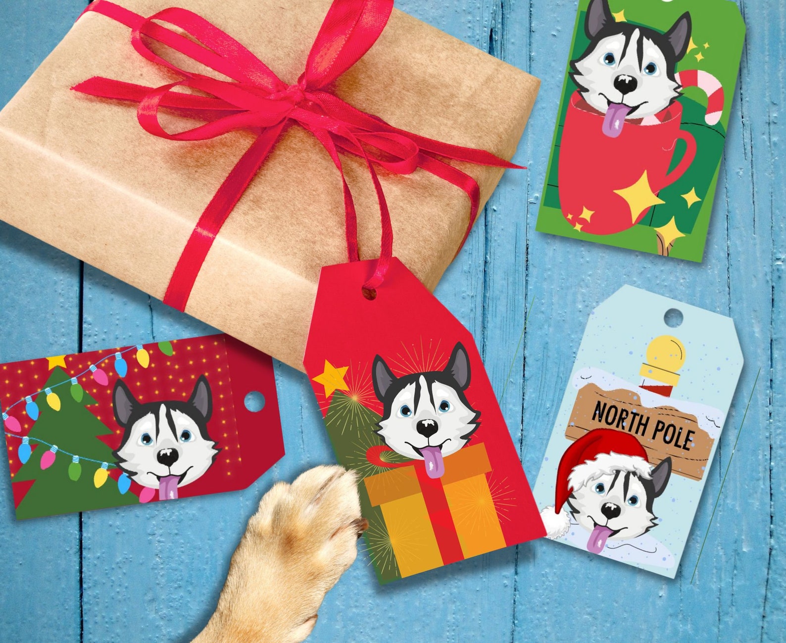 Printable HUSKY Dog Christmas Gift Tags, Holiday Tags, Dog Gift Tags ...