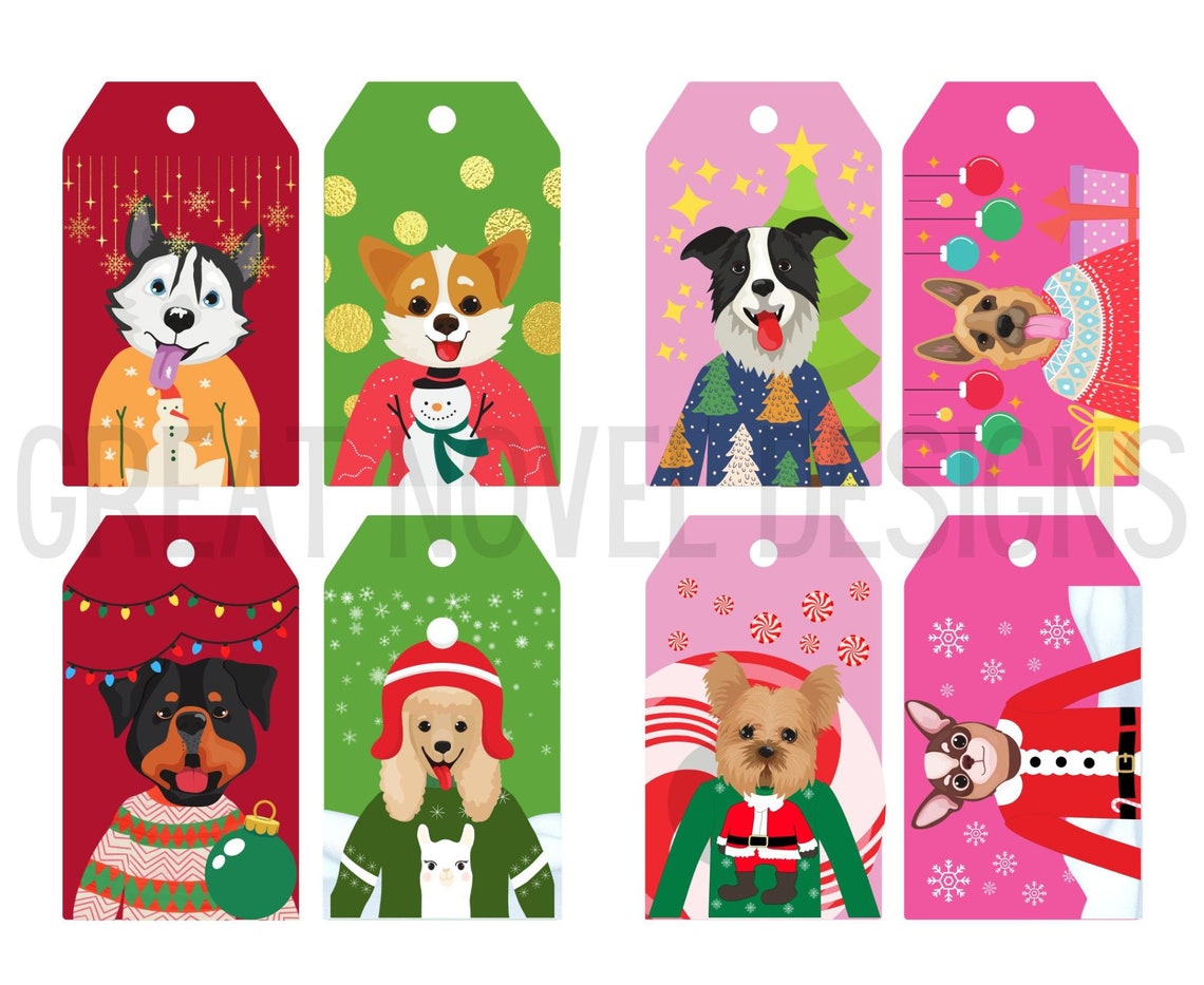 Printable Dog Christmas Gift Tags, Holiday Dog Tags, Doggie Tags, Dog ...