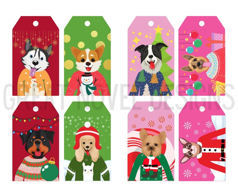 Printable Dog Christmas Gift Tags, Holiday Dog Tags, Doggie Tags, Dog ...