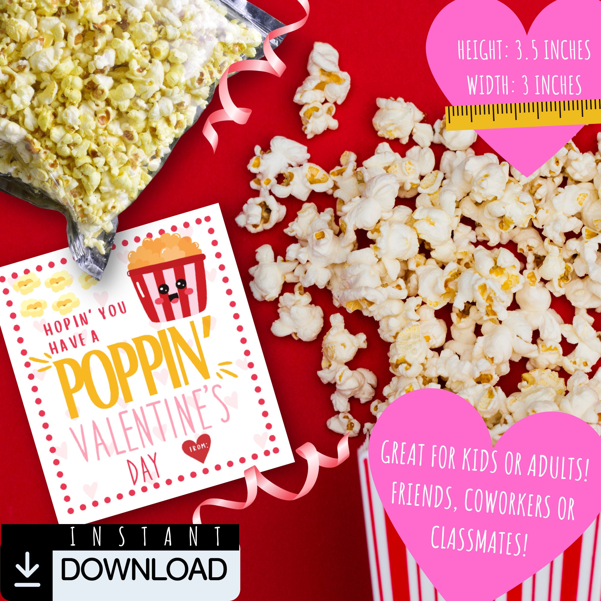 Valentine's Day Gift Tag, Poppin' Valentine's Day, Kids School Treat ...