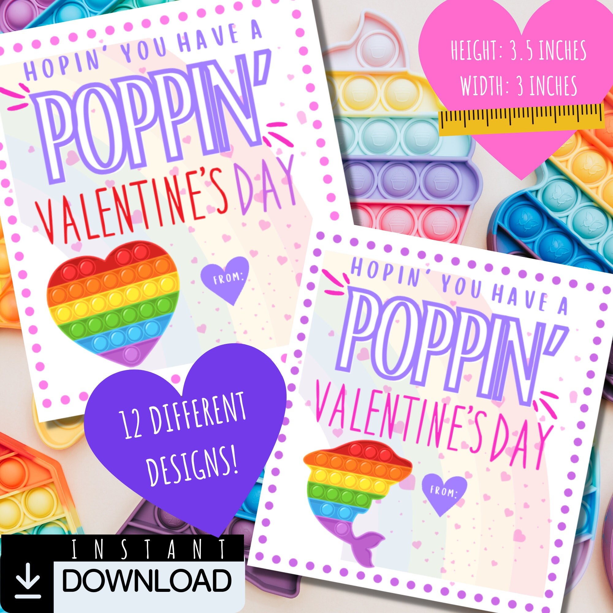 Non-candy Printable Pop-it Valentine Set of 12 Different Designs, Pop ...