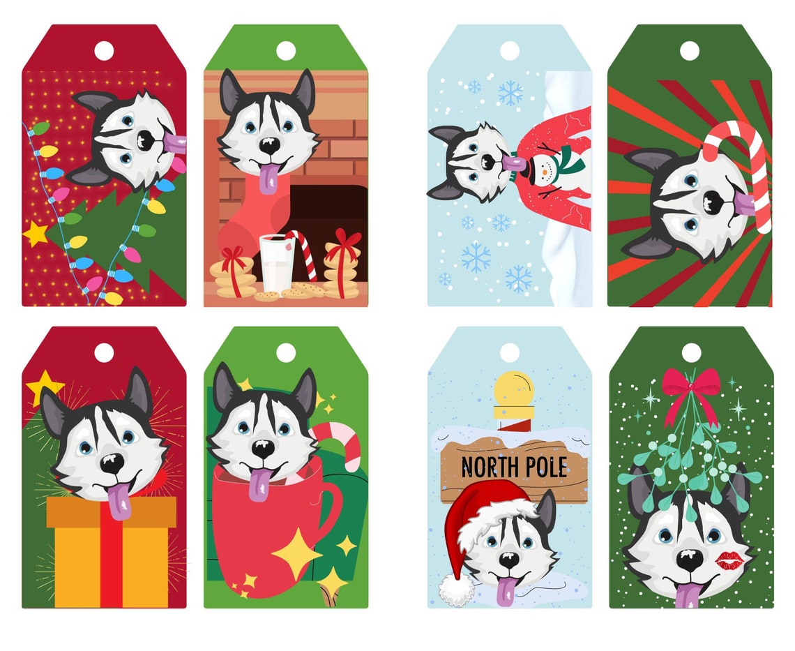 Printable HUSKY Dog Christmas Gift Tags, Holiday Tags, Dog Gift Tags ...