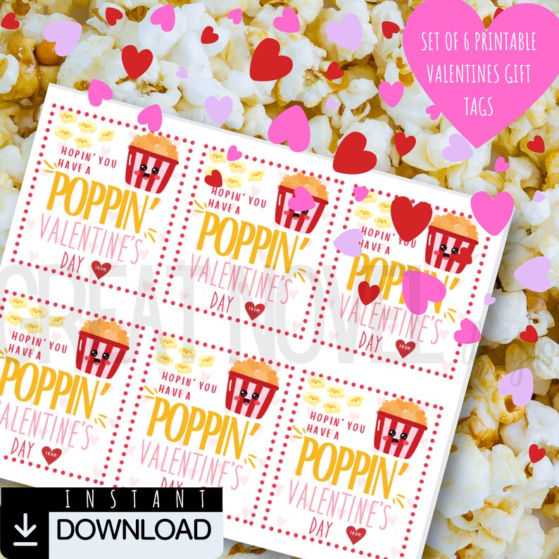 Valentine's Day Gift Tag, Poppin' Valentine's Day, Kids School Treat ...