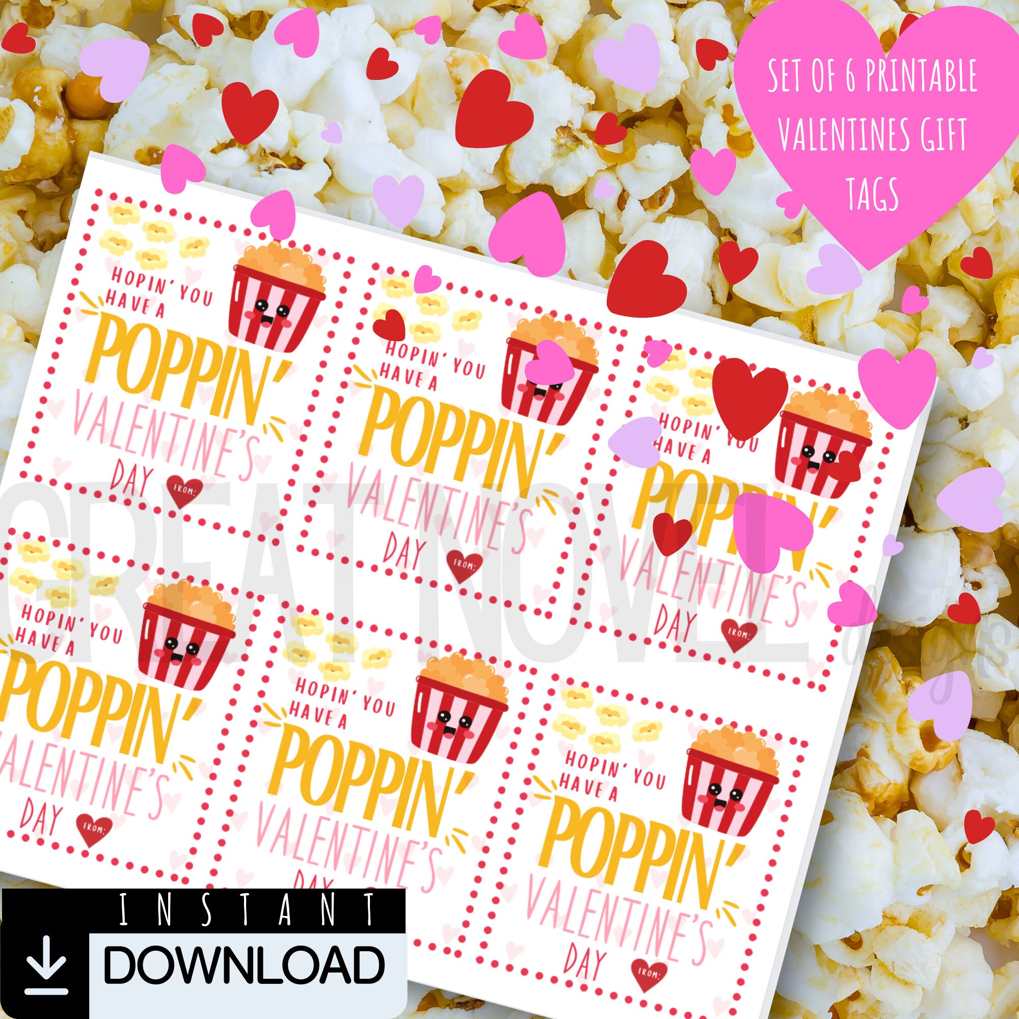 Valentine's Day Gift Tag, Poppin' Valentine's Day, Kids School Treat ...