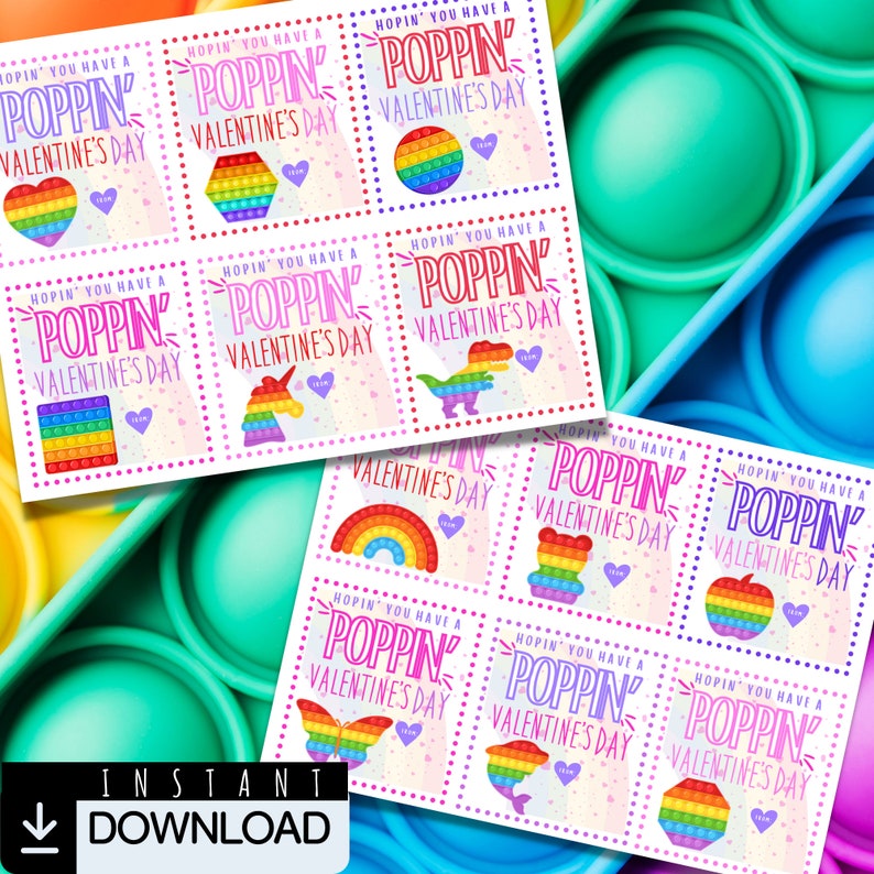 Non-candy Printable Pop-it Valentine Set of 12 Different Designs, Pop ...