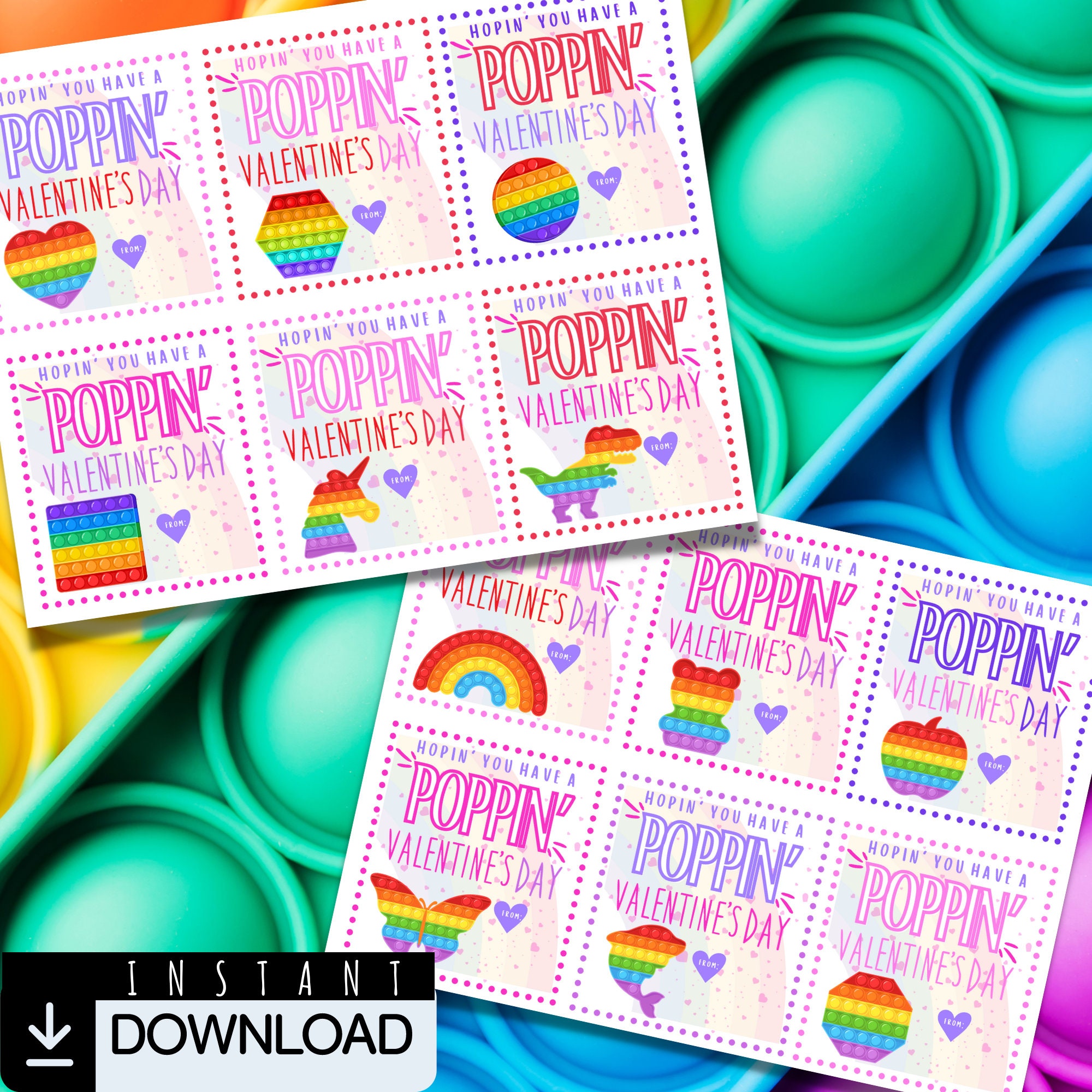 Non-candy Printable Pop-it Valentine Set of 12 Different Designs, Pop ...