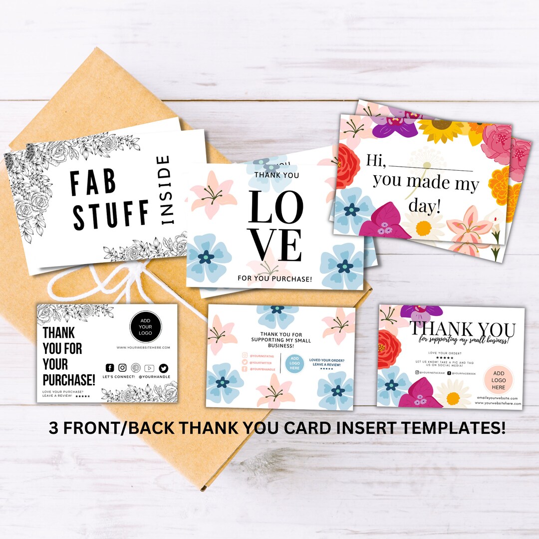 3 Front/back Thank You Business Templates! Resale Thank You Cards ...