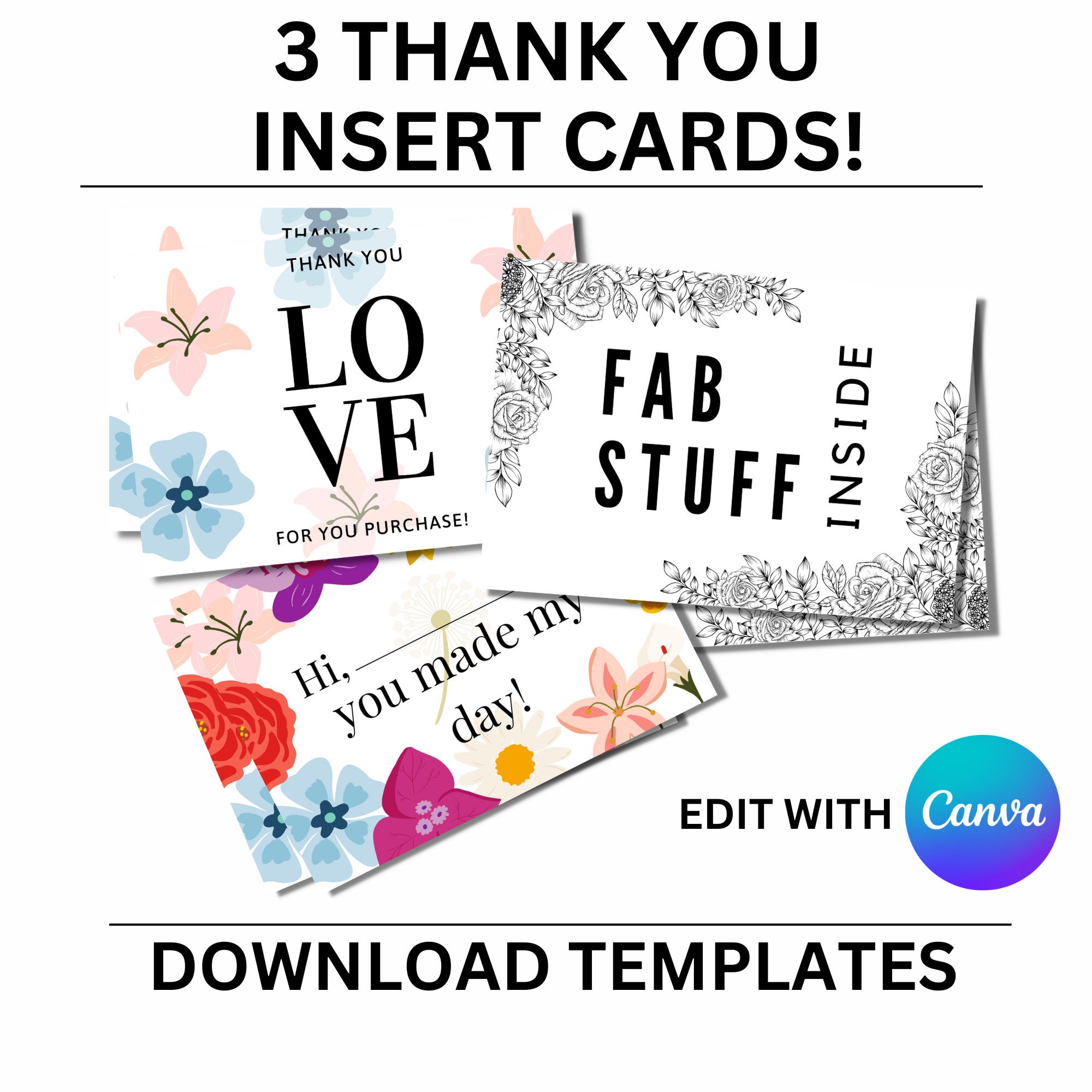 3 Front/back Thank You Business Templates! Resale Thank You Cards ...