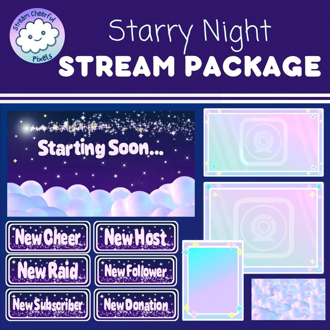 Starry Night Twitch Live Stream Package Shooting Stars and Clouds ...