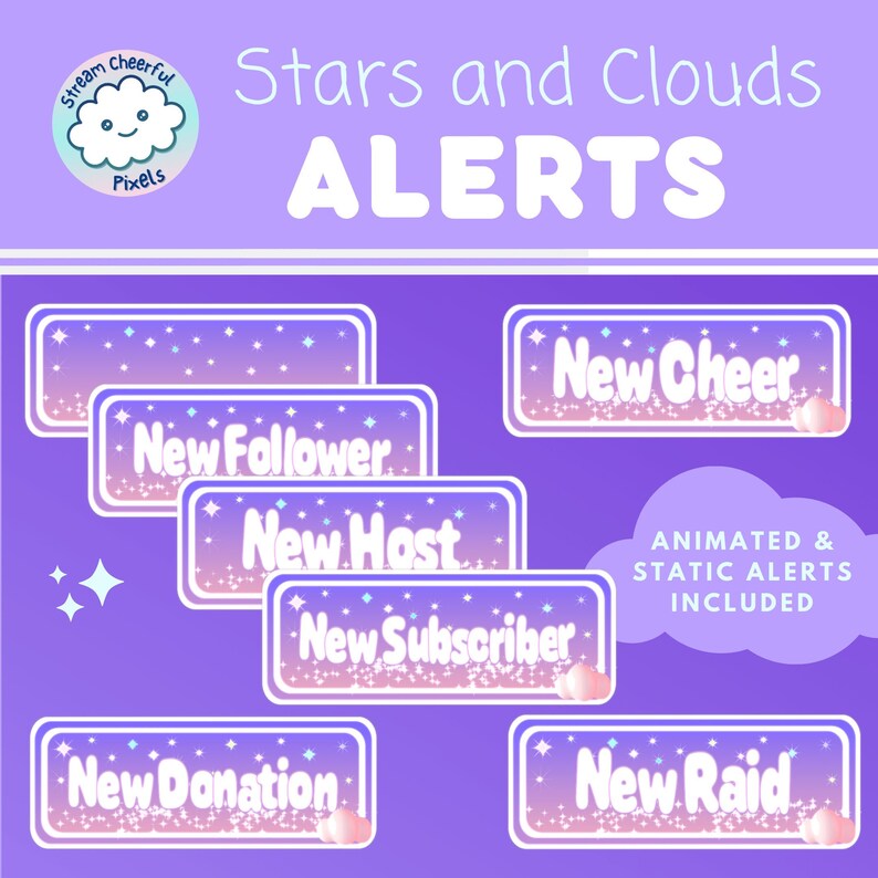Stars and Clouds Animated Twitch Alerts - Alerts for Live Streaming - Etsy