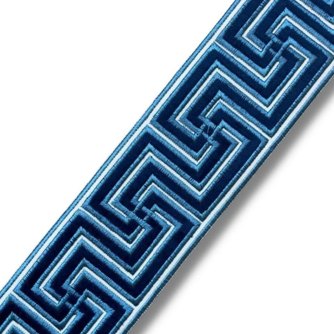 Designer Trim by the Yard Greek Key Print Velvet 2.6" Navy Colonial off ...