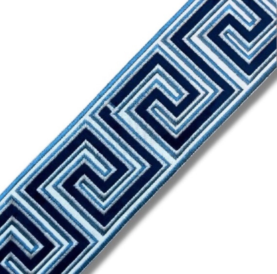 Designer Trim by the Yard Greek Key Print Velvet 3.75" Navy Colonial ...