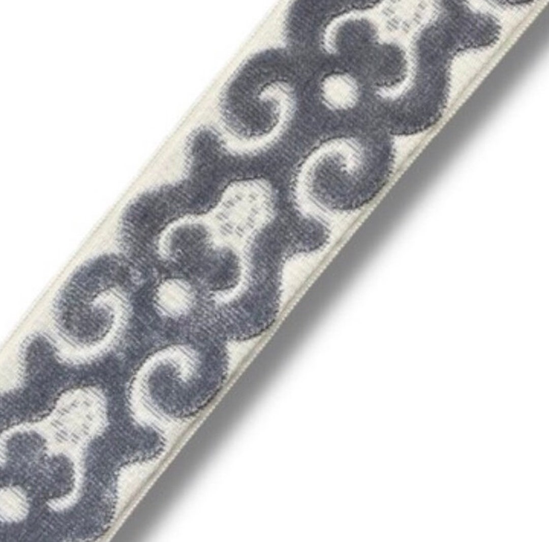 Designer Trim by the Yard Floral Print Velvet 3.5" Silver Light Grey ...