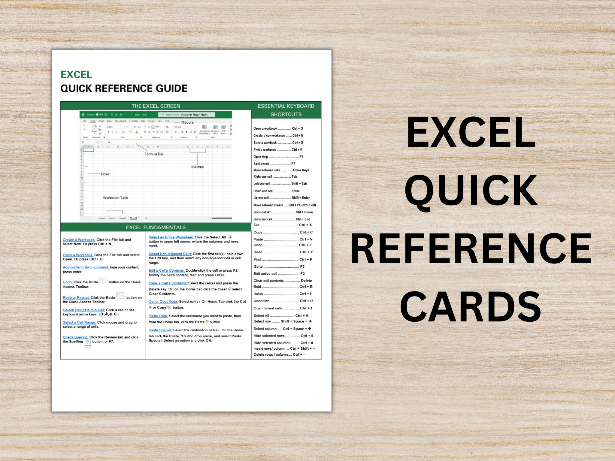 Excel Quick Reference Guide - Etsy