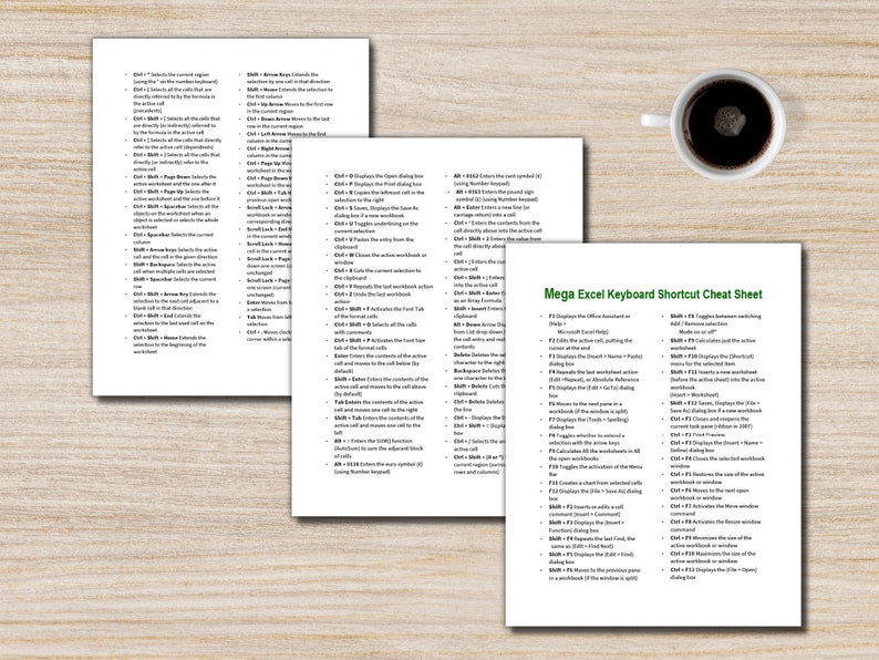 Mega Excel Keyboard Cheat Sheet, Excel Shortcut Reference List