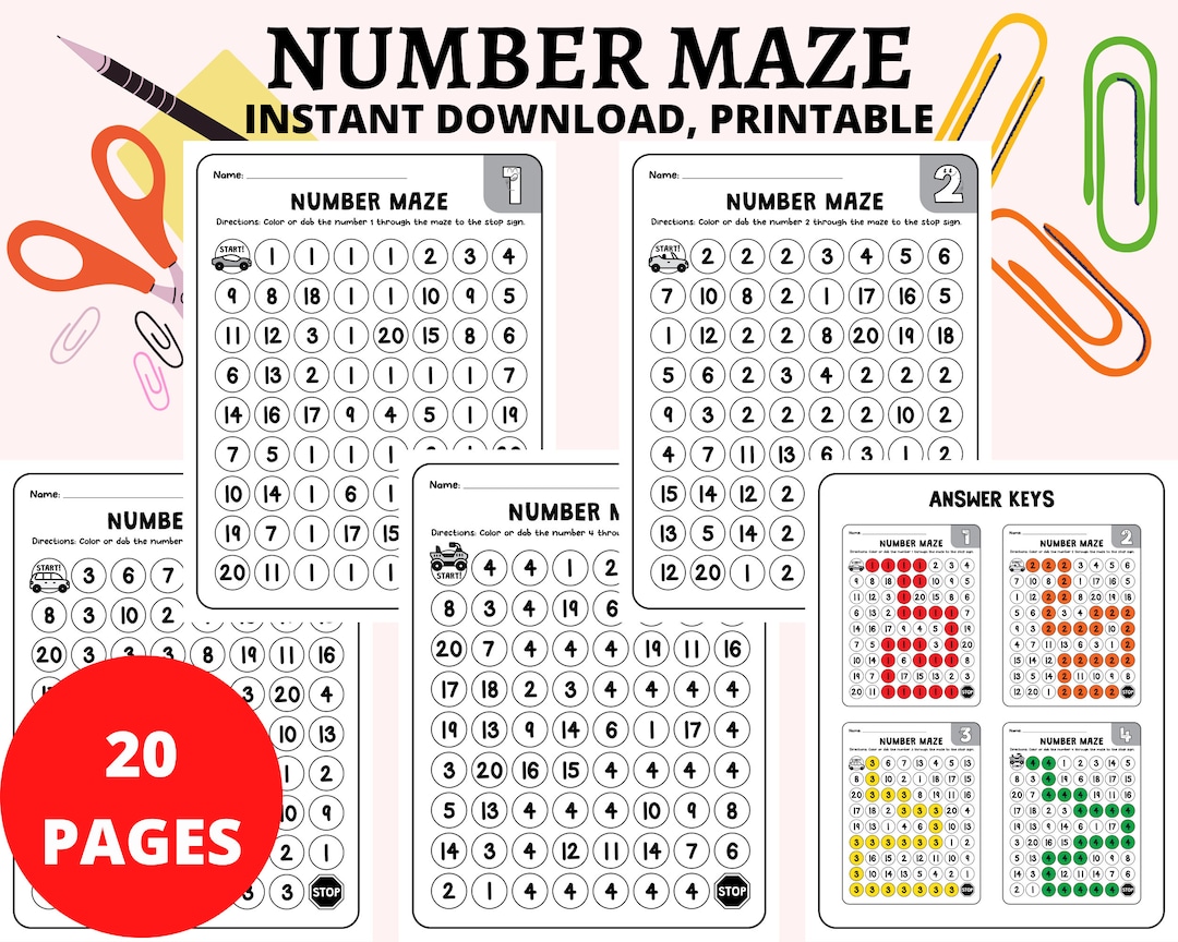 Preschool Pre-k + Kindergarten, Number Maze for Kids, Activity Sheets ...