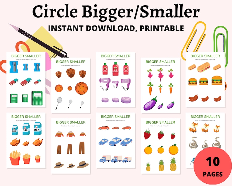 Circle Bigger/smaller Objects, 10 PAGES, Big Small Worksheets ...