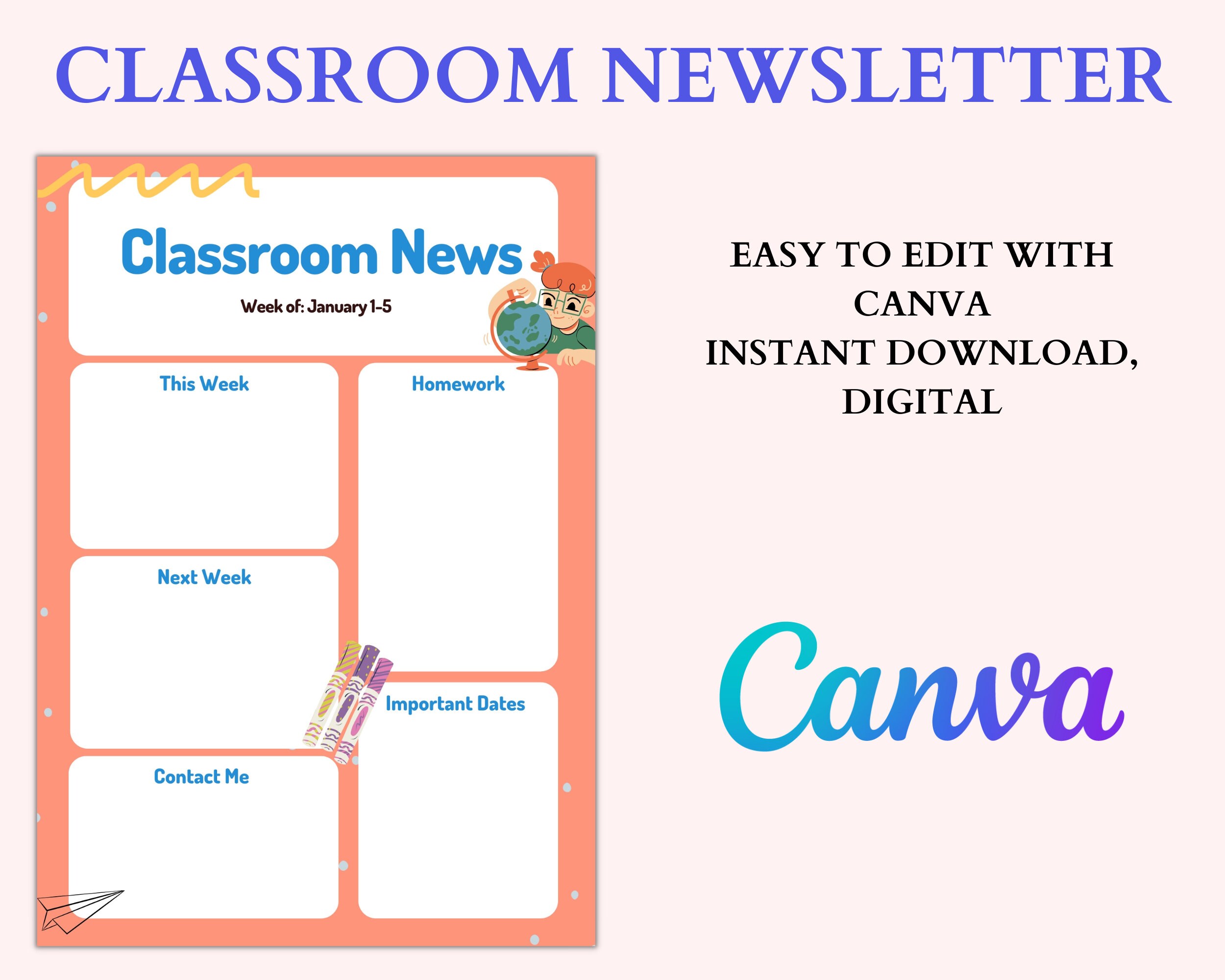 Classroom Newsletter Editable Template, Note to Parents Canva Template ...