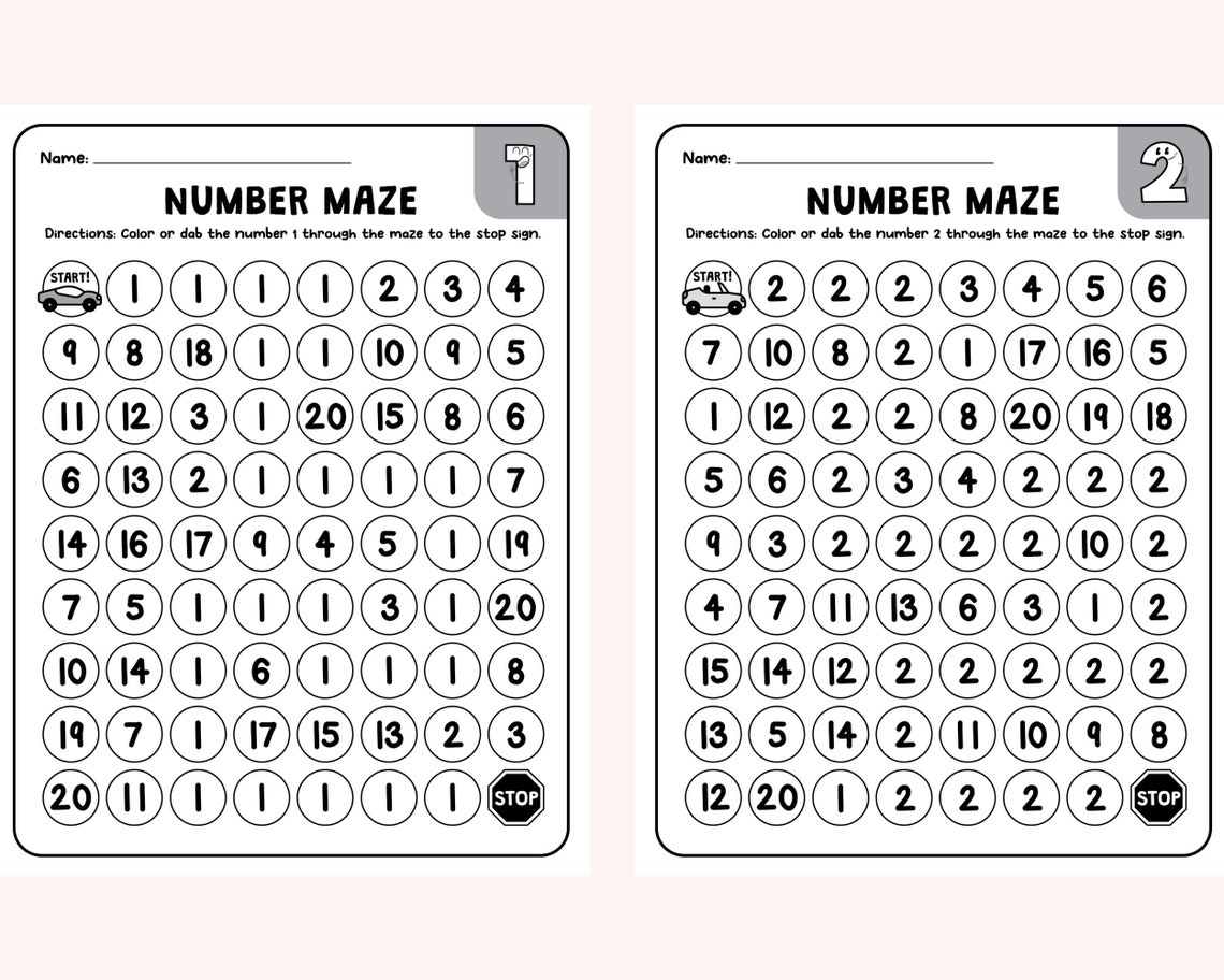 Preschool Pre-k + Kindergarten, Number Maze for Kids, Activity Sheets ...