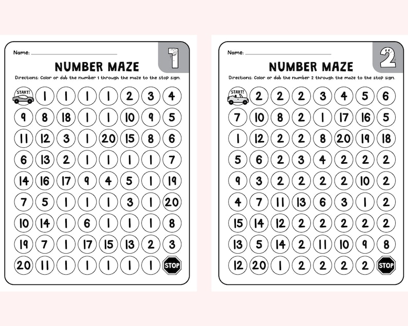 Preschool Pre-k + Kindergarten, Number Maze for Kids, Activity Sheets ...
