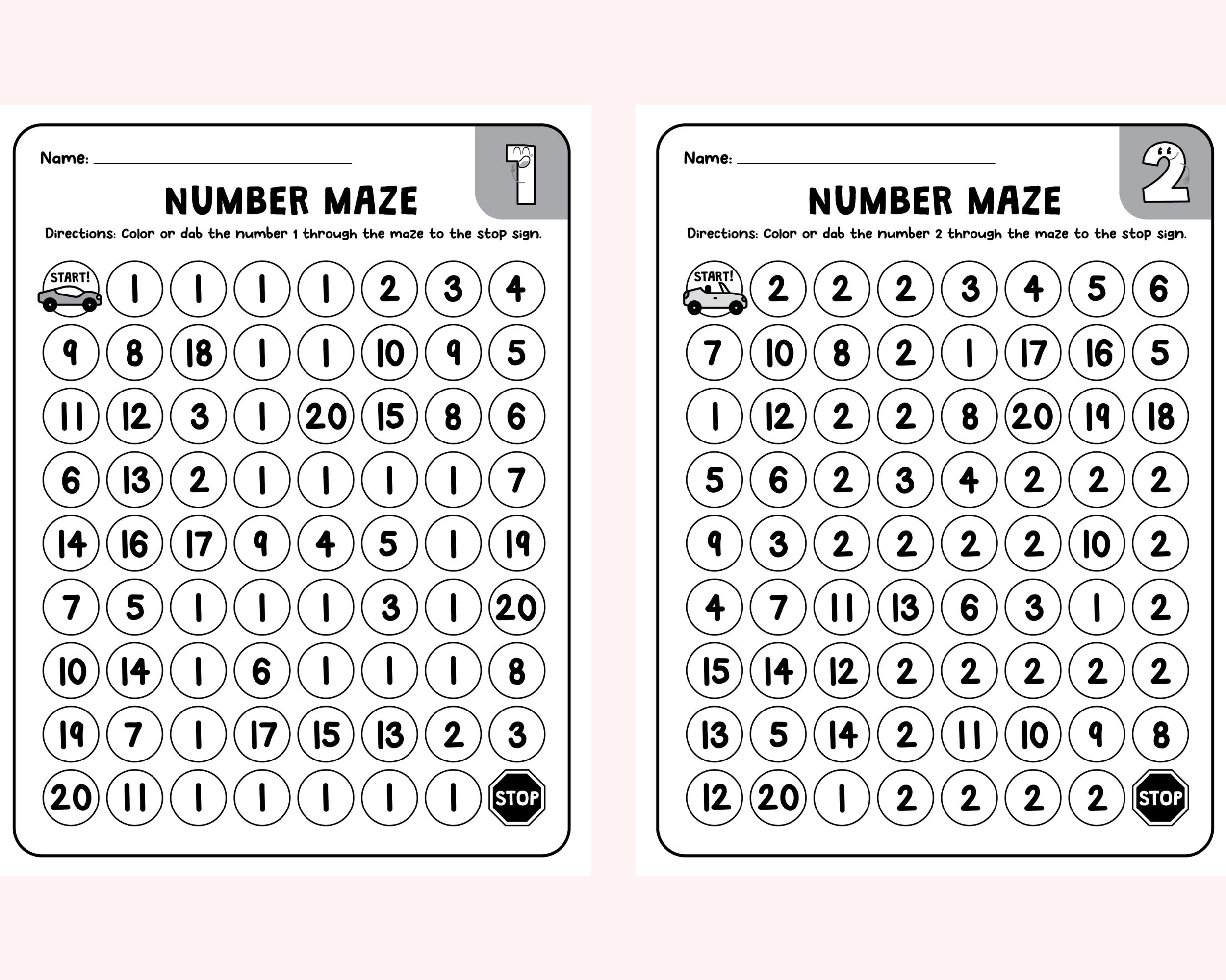 Preschool Pre-k + Kindergarten, Number Maze for Kids, Activity Sheets ...