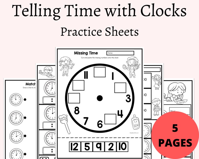 Telling Time Printables, Clock Worksheets, Learning Activity Book for ...