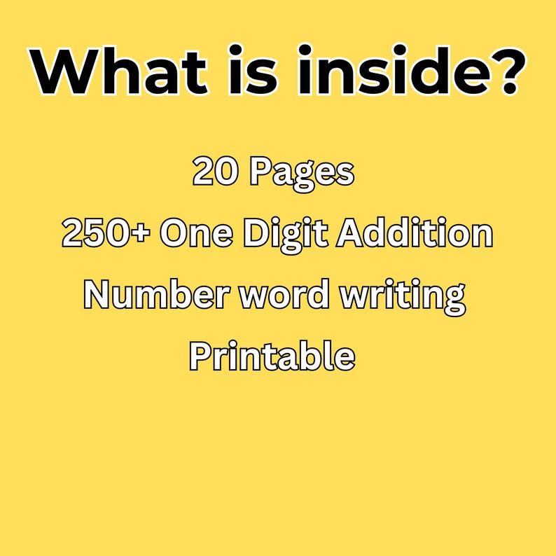 One Digit Addition Worksheet | Digital Download | Writing Practice ...