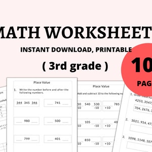 3rd Grade Math Worksheets | 100 Pages | Instant Download | PRINTABLE ...