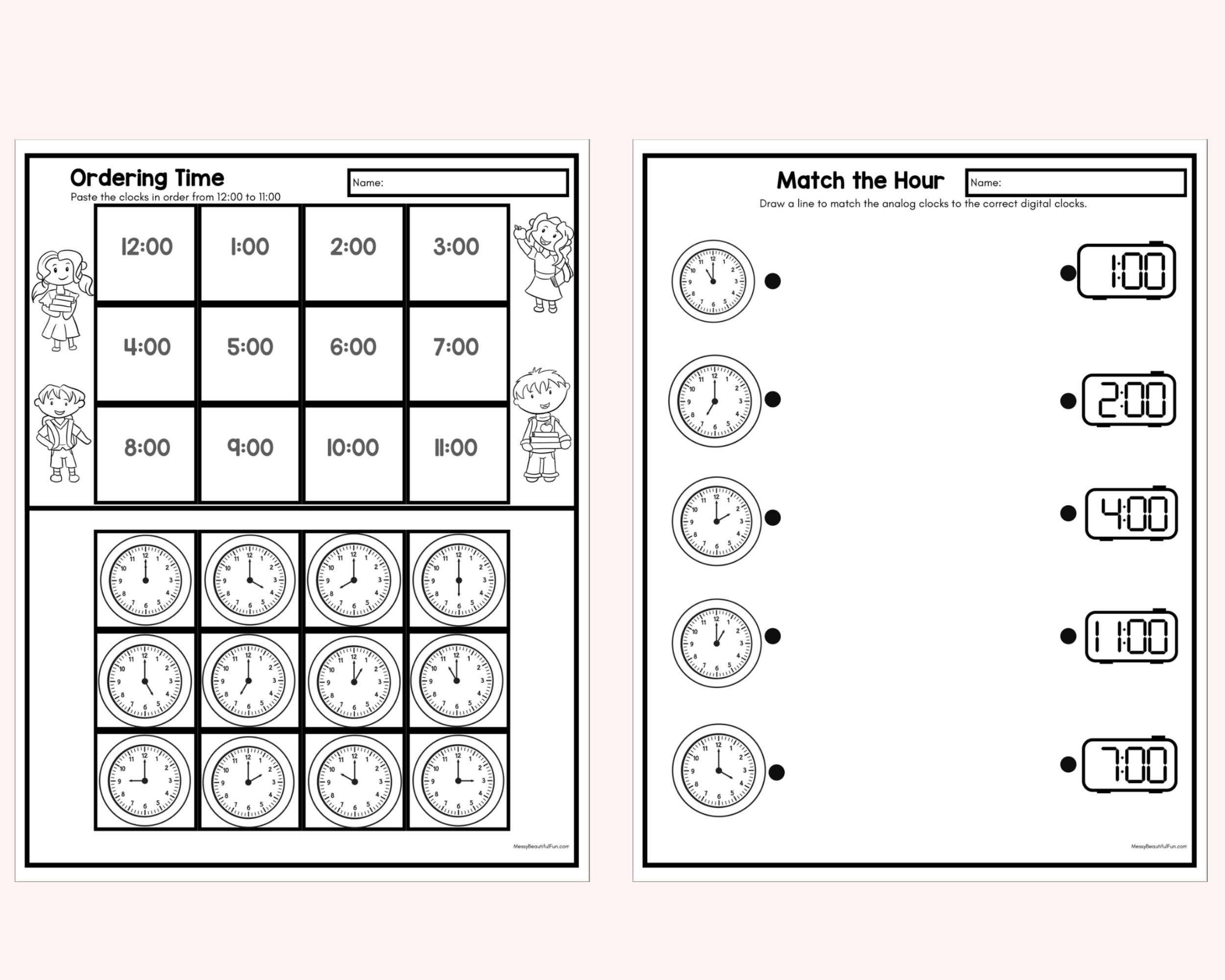 Telling Time Printables, Clock Worksheets, Learning Activity Book for ...