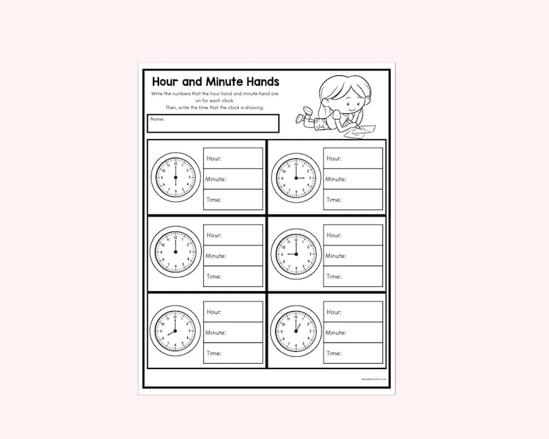 Telling Time Printables, Clock Worksheets, Learning Activity Book for ...