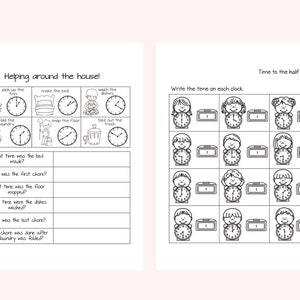 50 Telling Time Printables, Clock Worksheets, Learning Activity Book ...