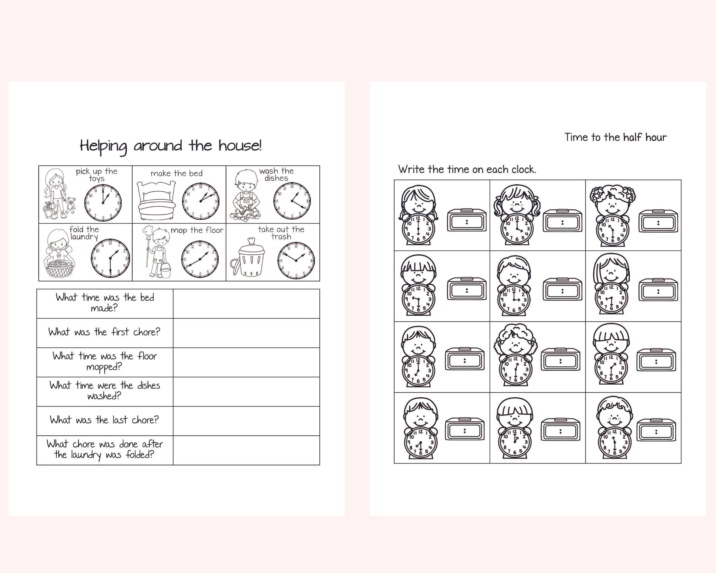 50 Telling Time Printables, Clock Worksheets, Learning Activity Book ...