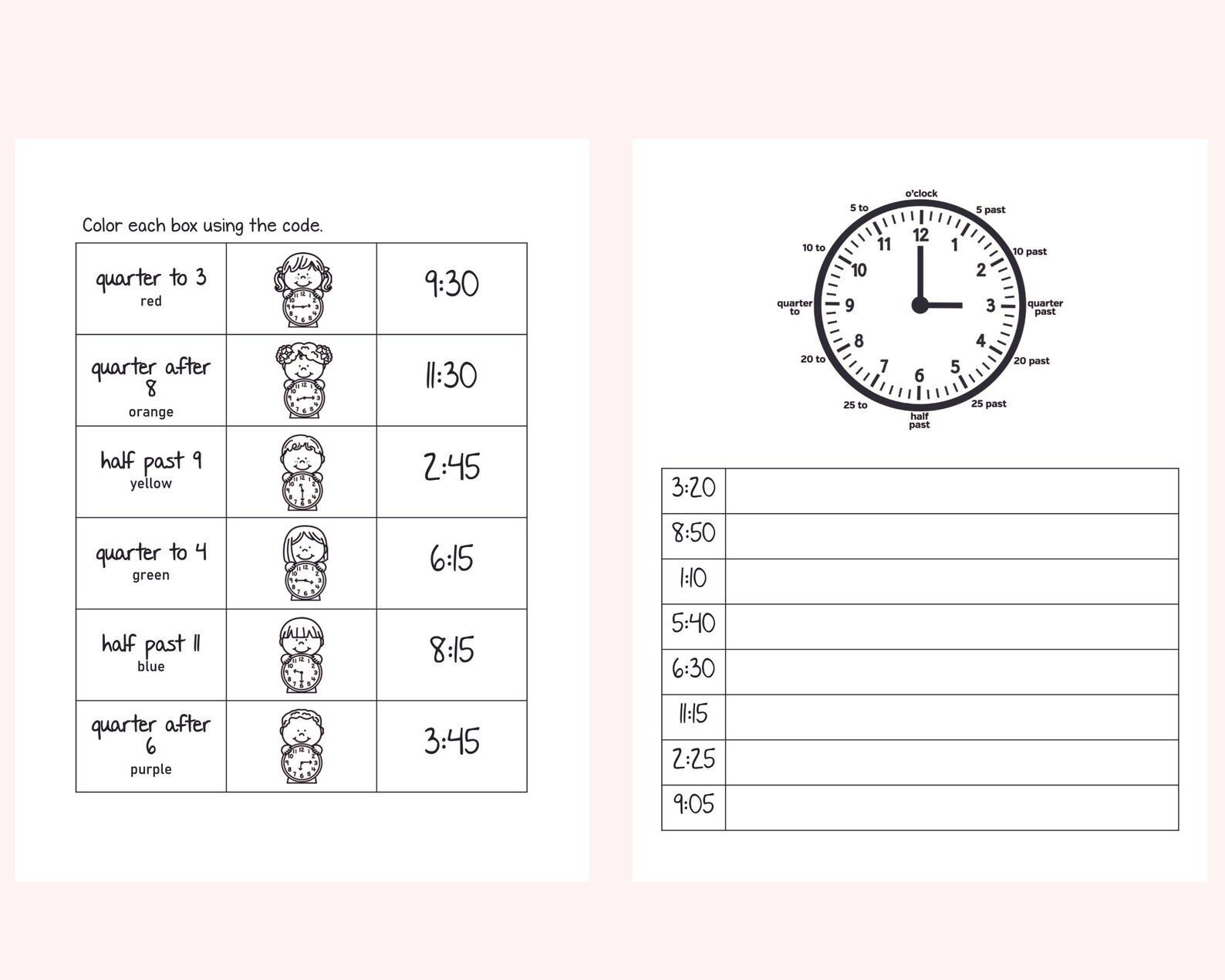 50 Telling Time Printables, Clock Worksheets, Learning Activity Book ...