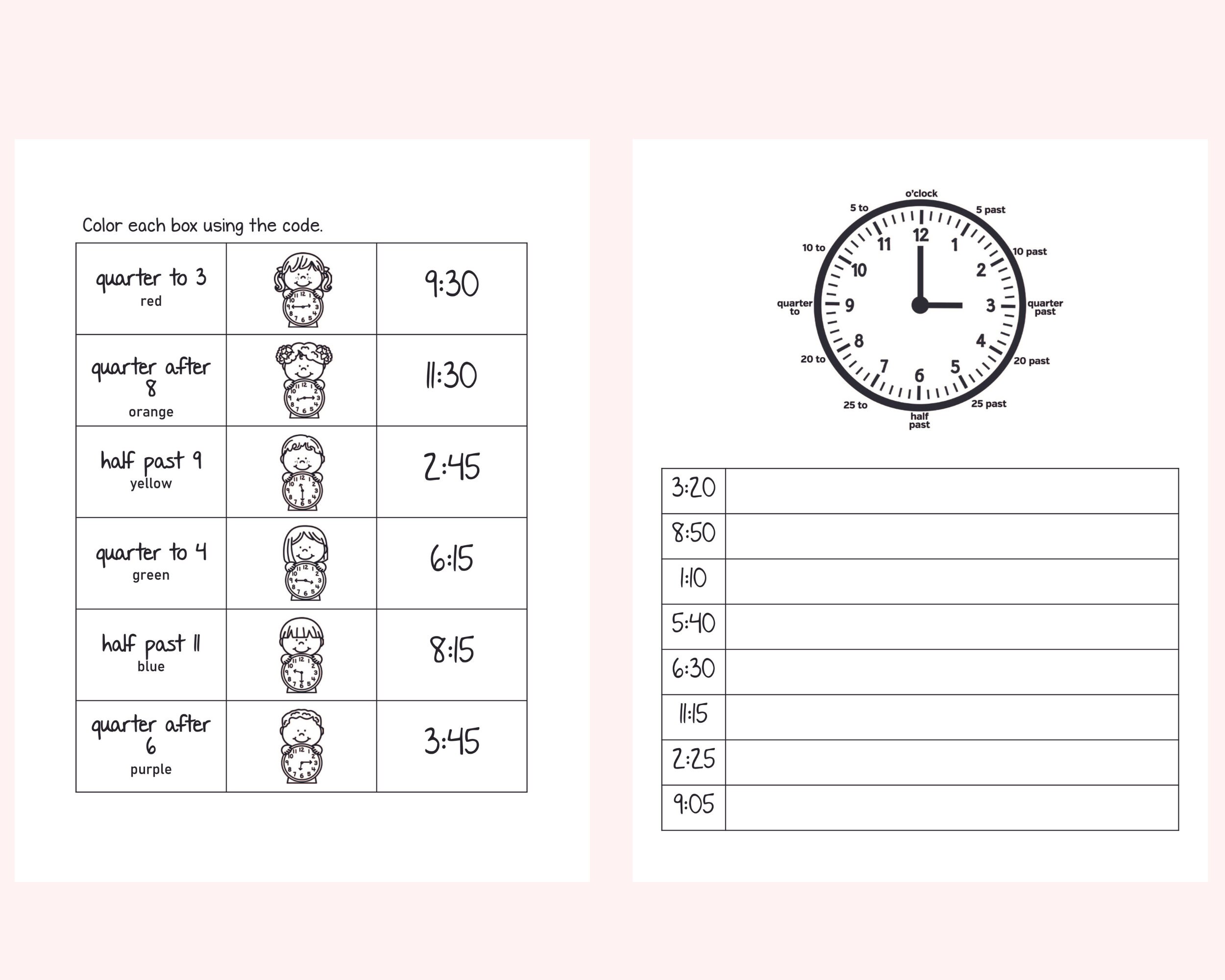 50 Telling Time Printables, Clock Worksheets, Learning Activity Book ...