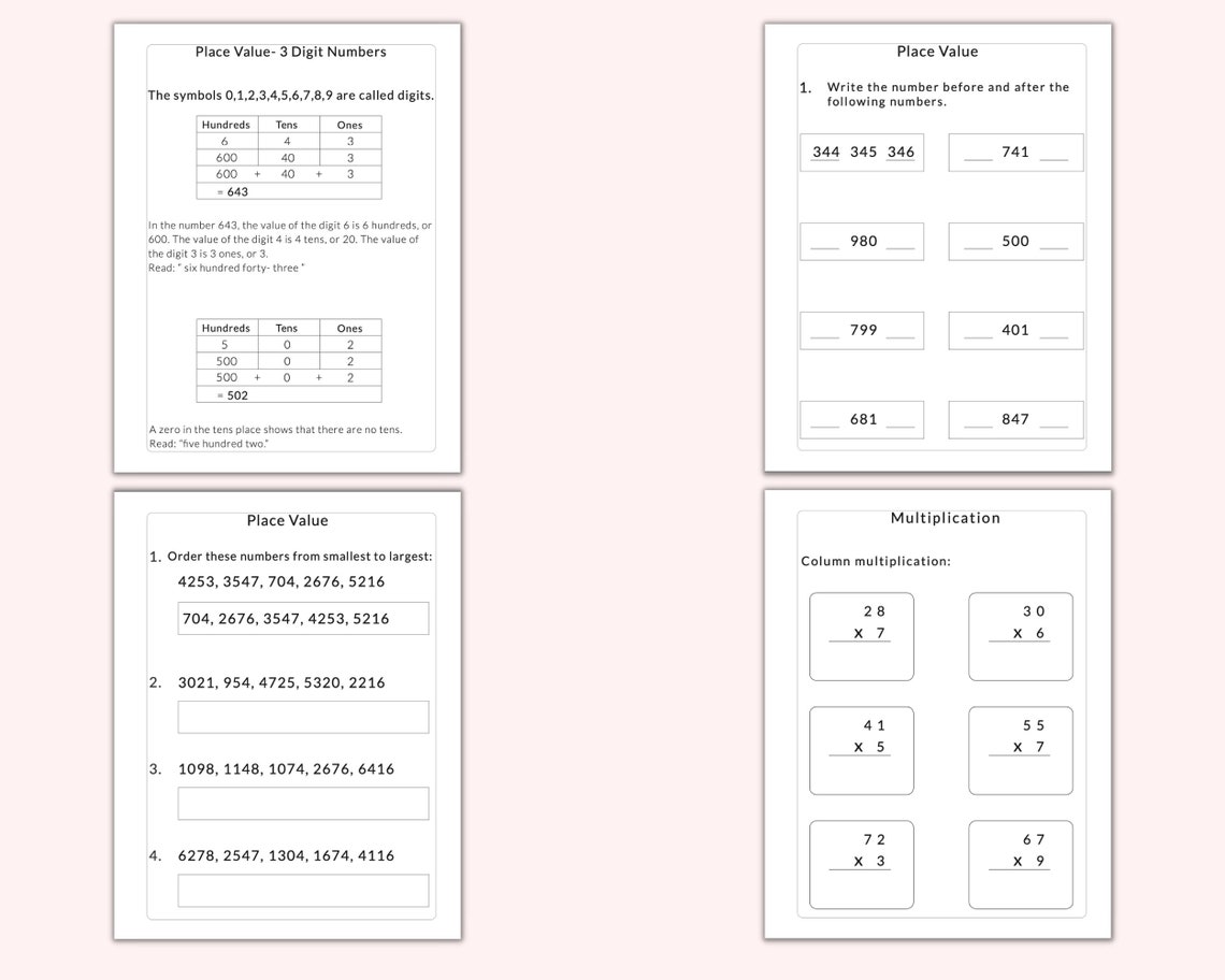 3rd Grade Math Worksheets | 100 Pages | Instant Download | PRINTABLE ...