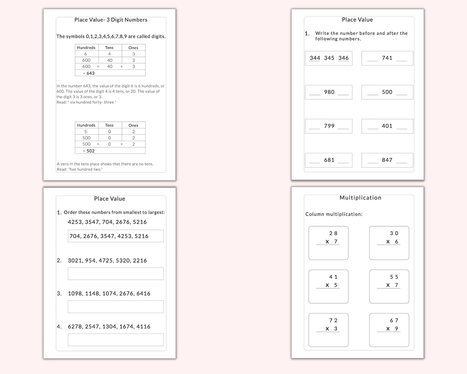 3rd Grade Math Worksheets | 100 Pages | Instant Download | PRINTABLE ...