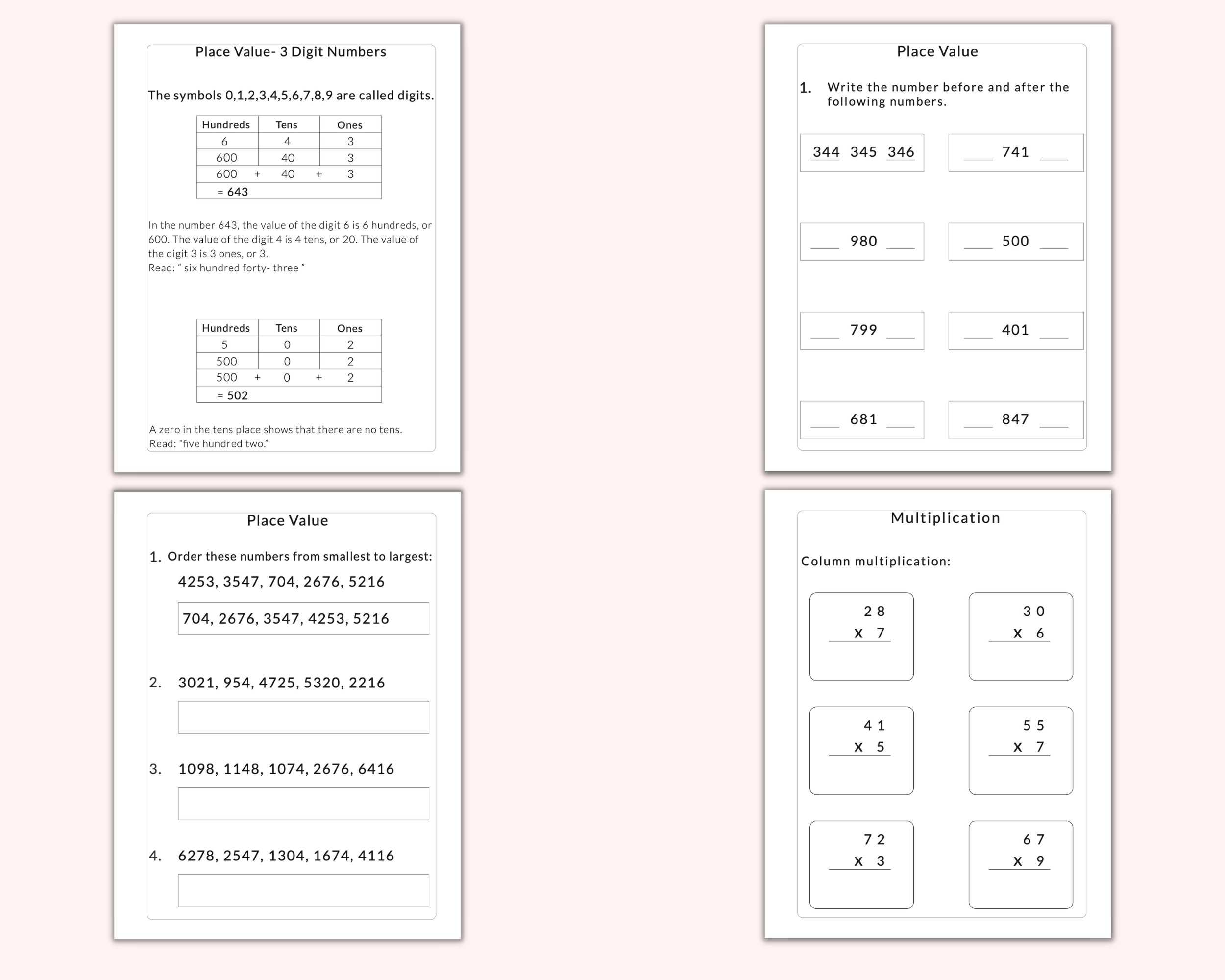 3rd Grade Math Worksheets | 100 Pages | Instant Download | PRINTABLE ...
