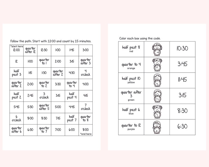 50 Telling Time Printables, Clock Worksheets, Learning Activity Book ...