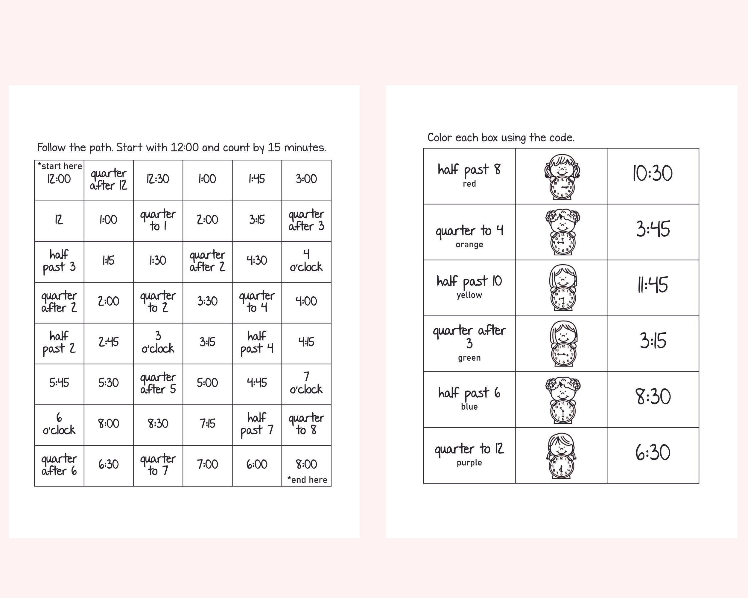 50 Telling Time Printables, Clock Worksheets, Learning Activity Book ...