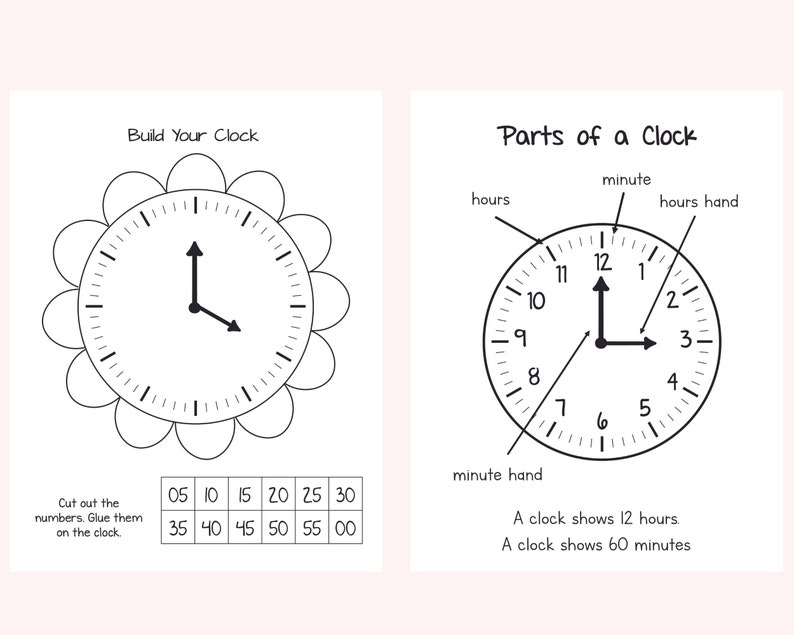 50 Telling Time Printables, Clock Worksheets, Learning Activity Book ...