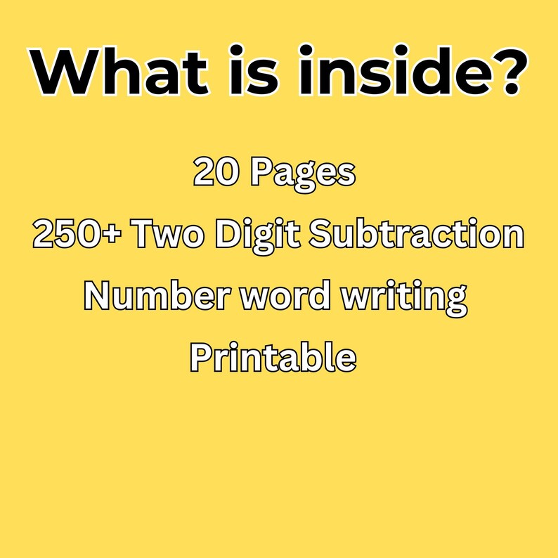 Two Digit Subtraction Worksheet | Digital Download | Writing Practice ...