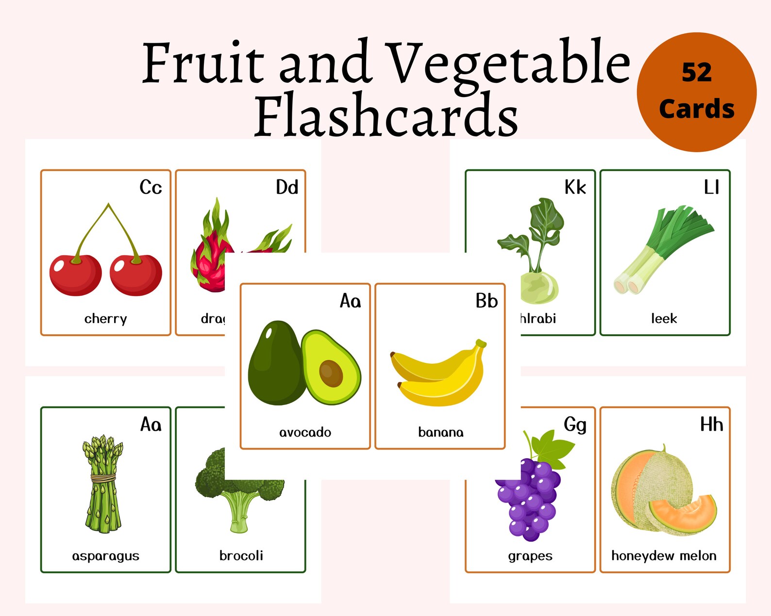 Learning Cards Toddler Montessori, Fruit Vegetables Cards, Montessori ...