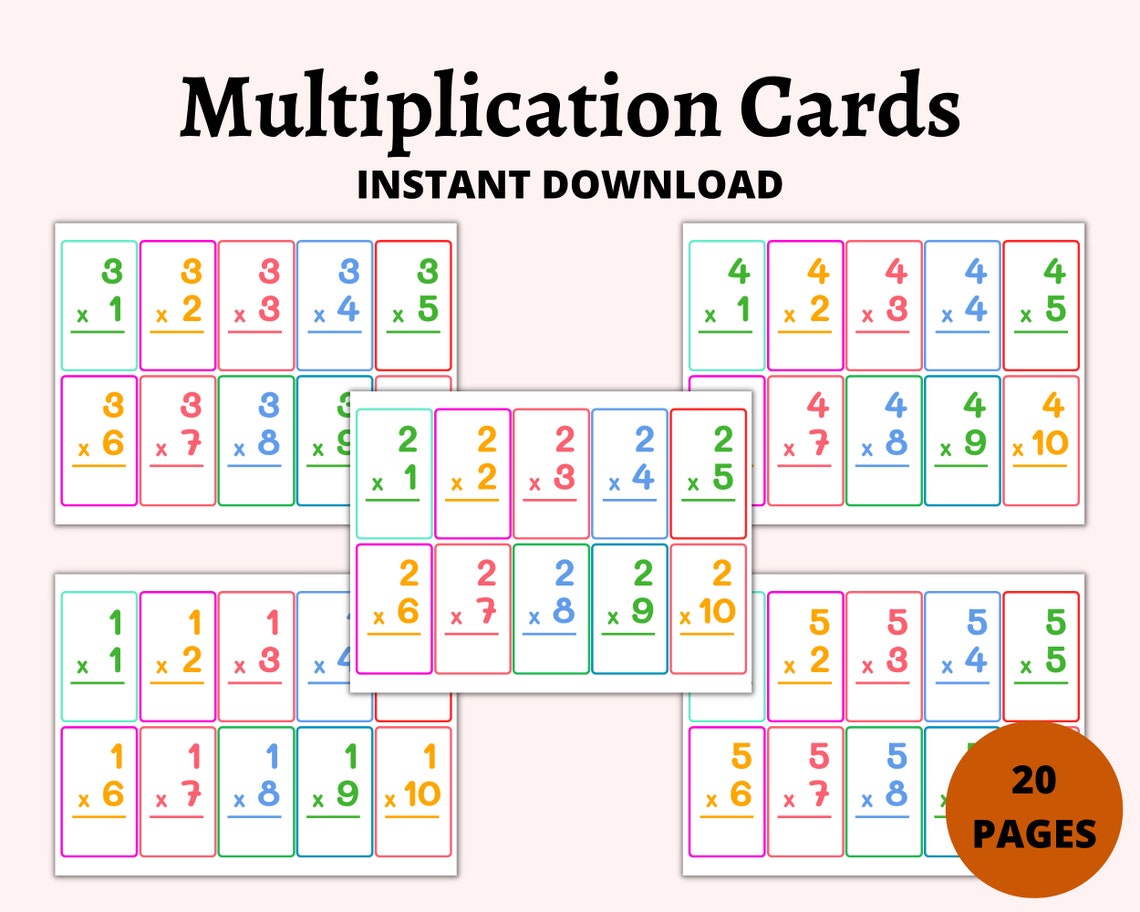 Multiplication Flash Cards, Math Printable Cards, Printable Multiplying ...