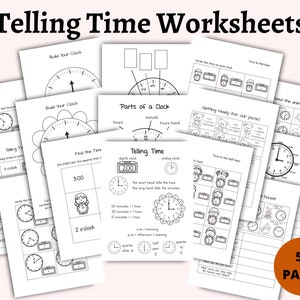 50 Telling Time Printables, Clock Worksheets, Learning Activity Book ...