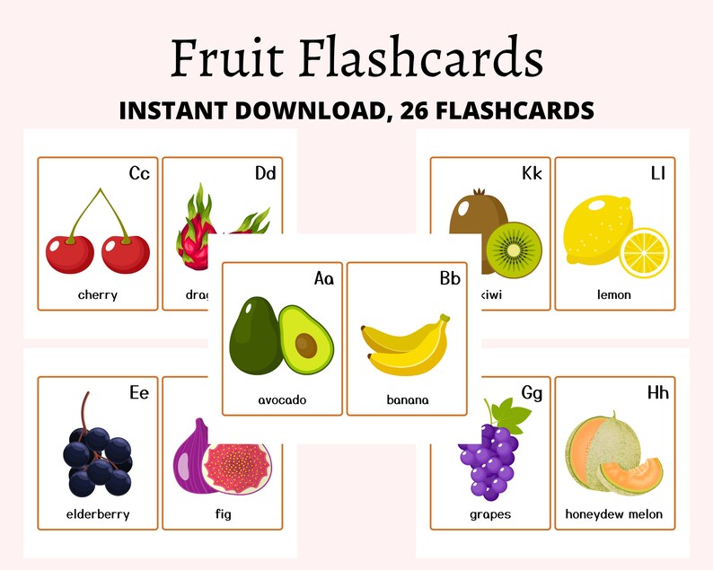 Learning Cards Toddler Montessori, Fruit Cards, Montessori Flashcards ...